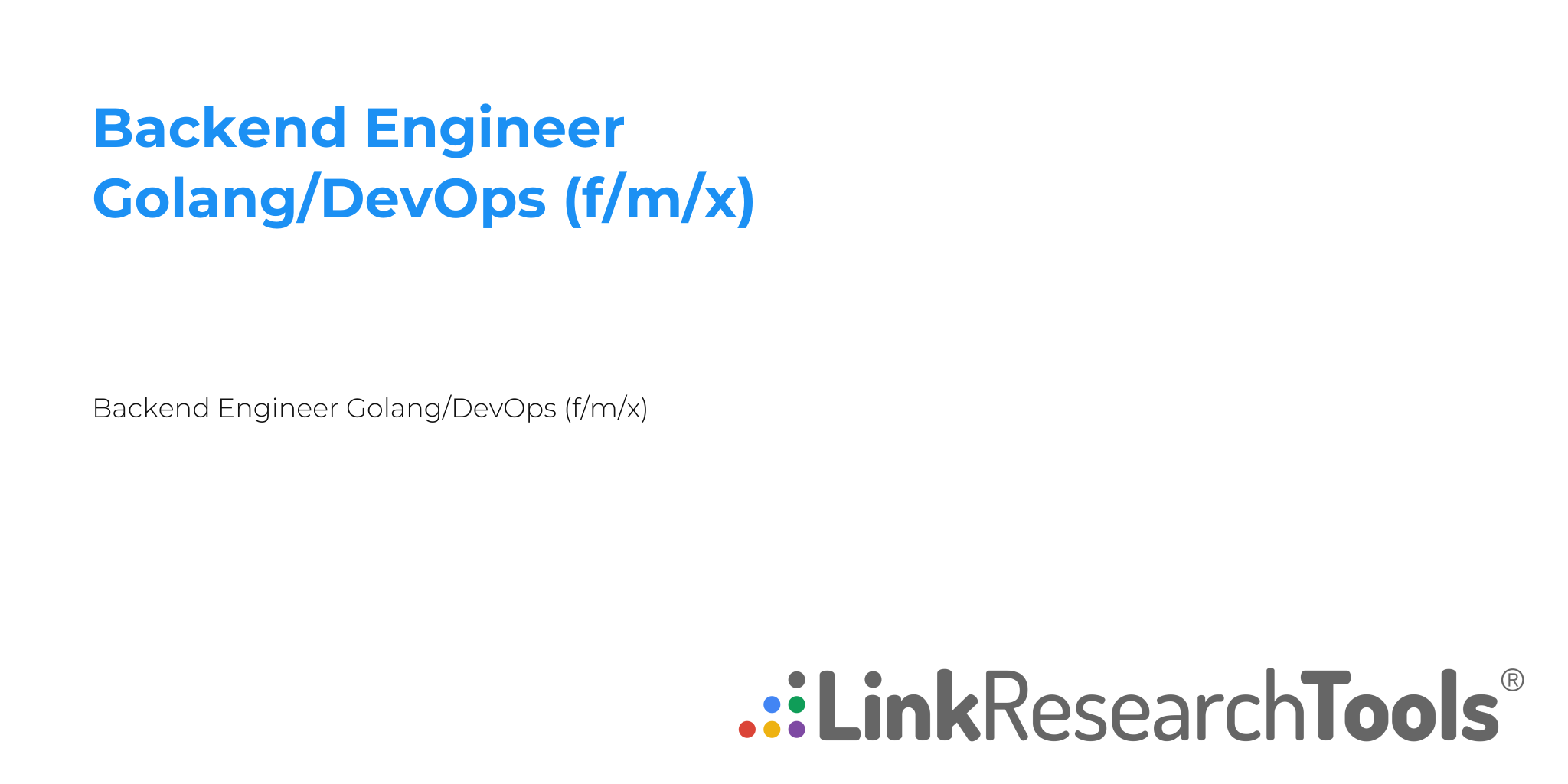 Backend Engineer Golang/DevOps (f/m/x)